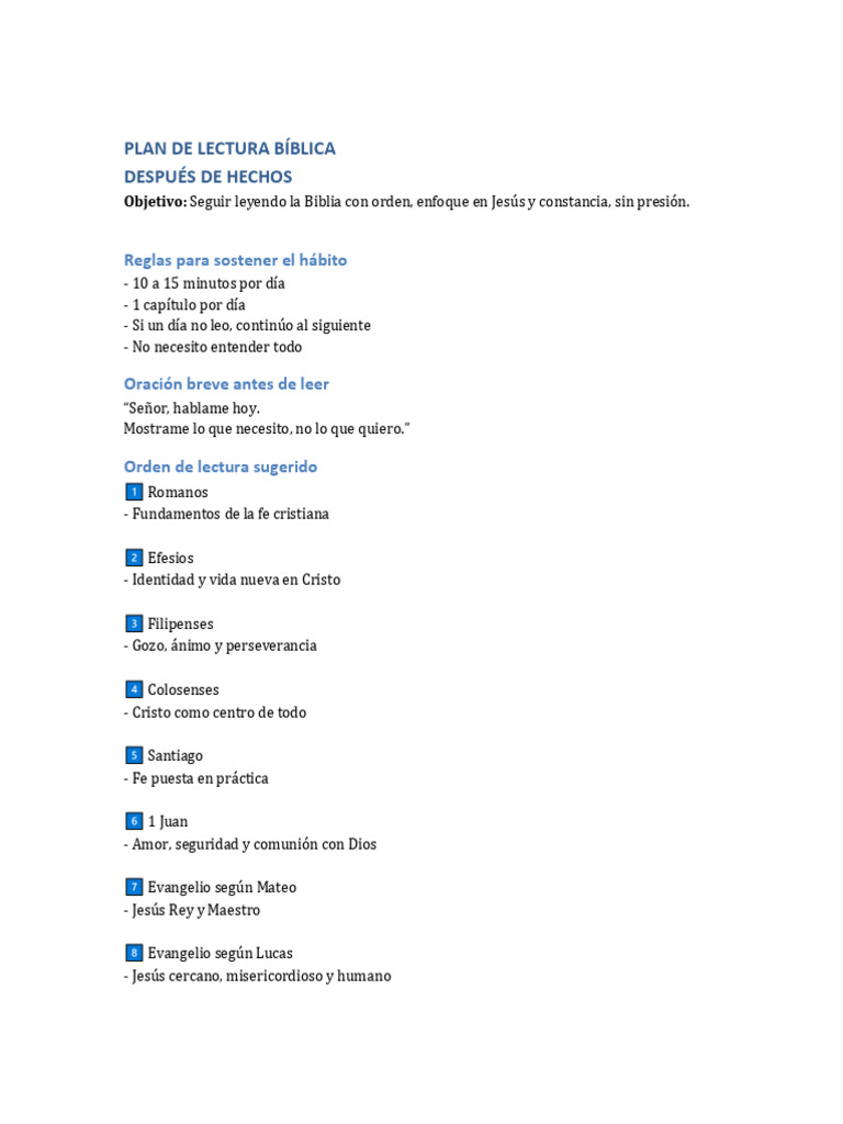 Plan Lectura Despues de Hechos | PDF