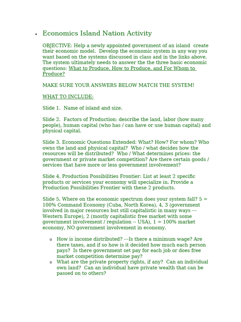 Economics Island Nation Activity | PDF