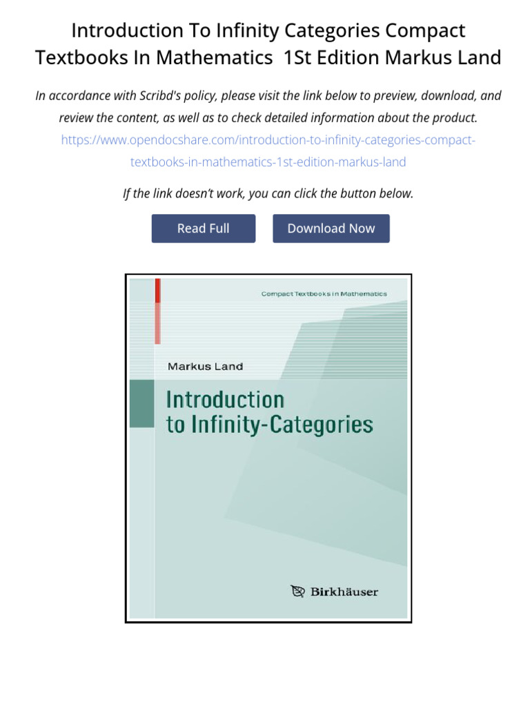 Introduction to Infinity Categories Compact Textbooks in Mathematics 1st Edition Markus Land ...