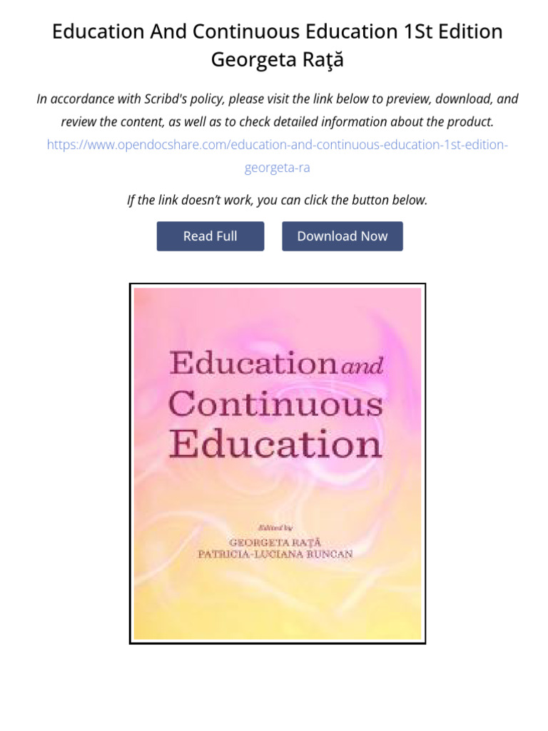 Education and Continuous Education 1st Edition Georgeta Raţă | PDF | Books
