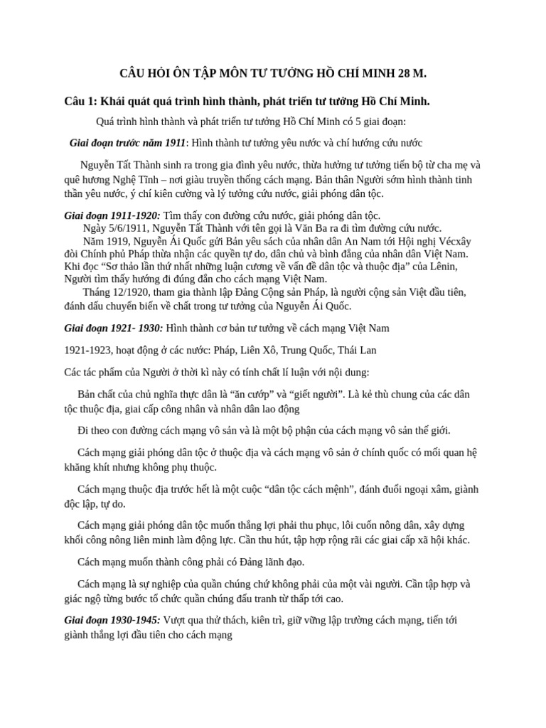 Đề cương Tư tưởng HCM | PDF