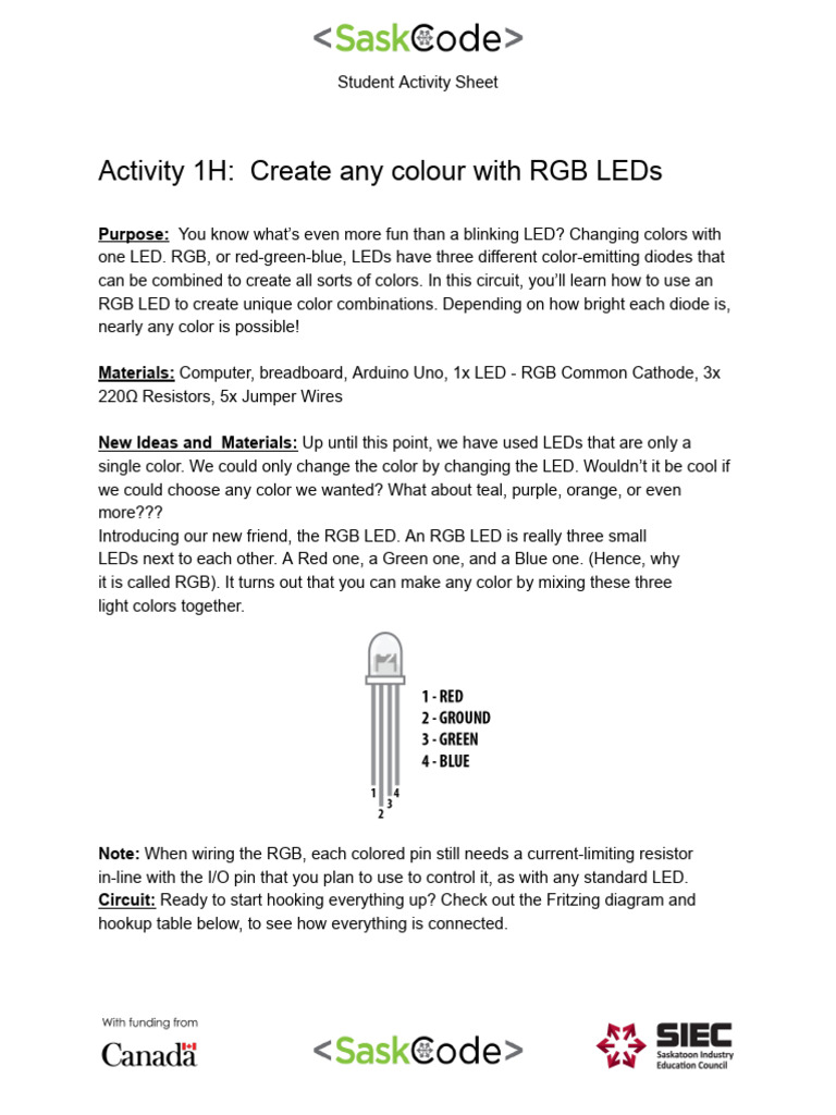 Student Activity 1H_ Create Any Colour With RGB LEDs | PDF | Rgb Color ...