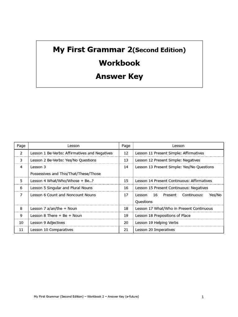 My First Grammar Workbook 2 Answer Key | PDF | Noun | Plural