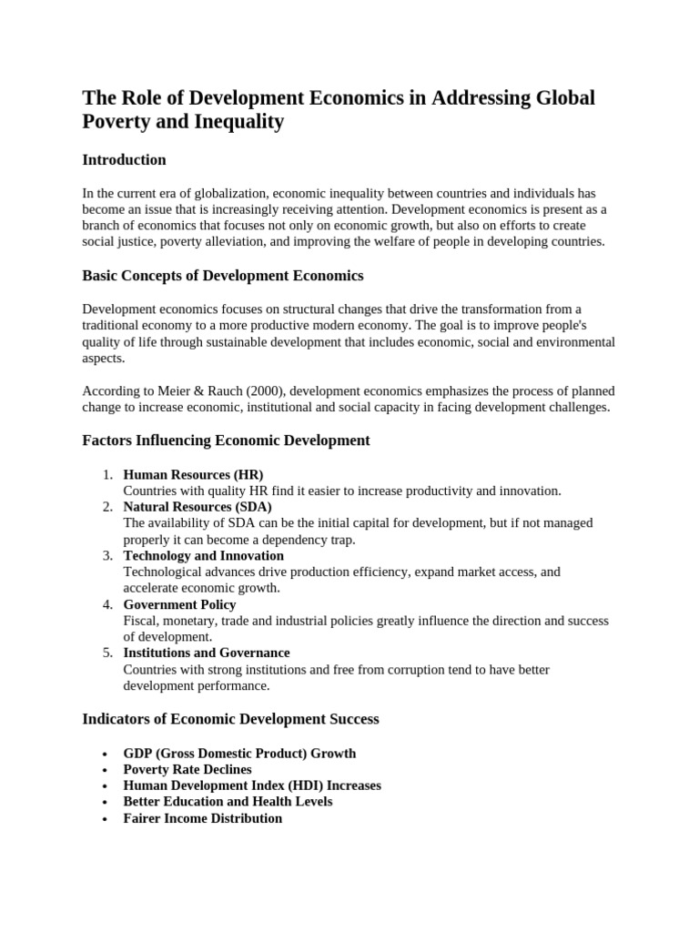 The Role of Development Economics in Addressing Global Poverty and ...