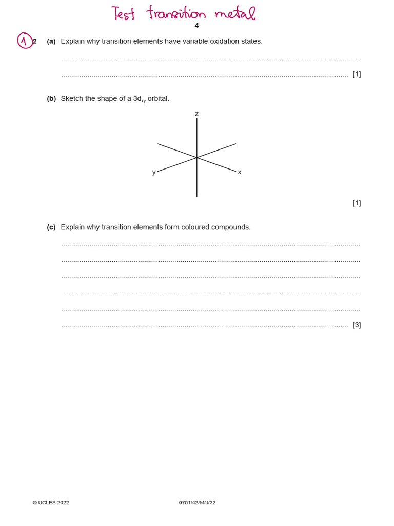 Test Transition Metal (22) | PDF | Coordination Complex | Transition Metals