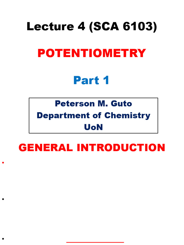 Potentiometry Basics and Applications | PDF | Electrochemistry | Redox