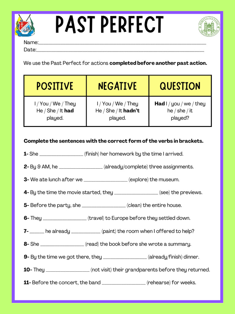 Past PerfectPast Perfect Continuous Worksheet 3RD BGU UEPS 2025 | PDF ...