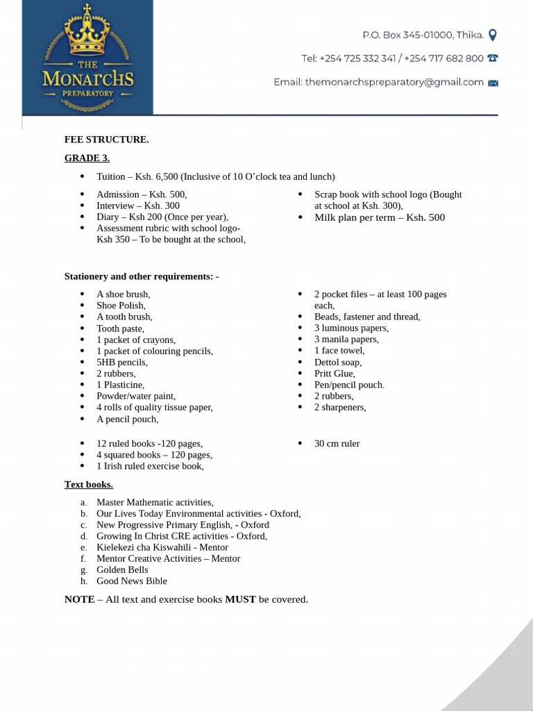 Grade 3 Fee Structure and Requirements | PDF | Fashion | Clothing