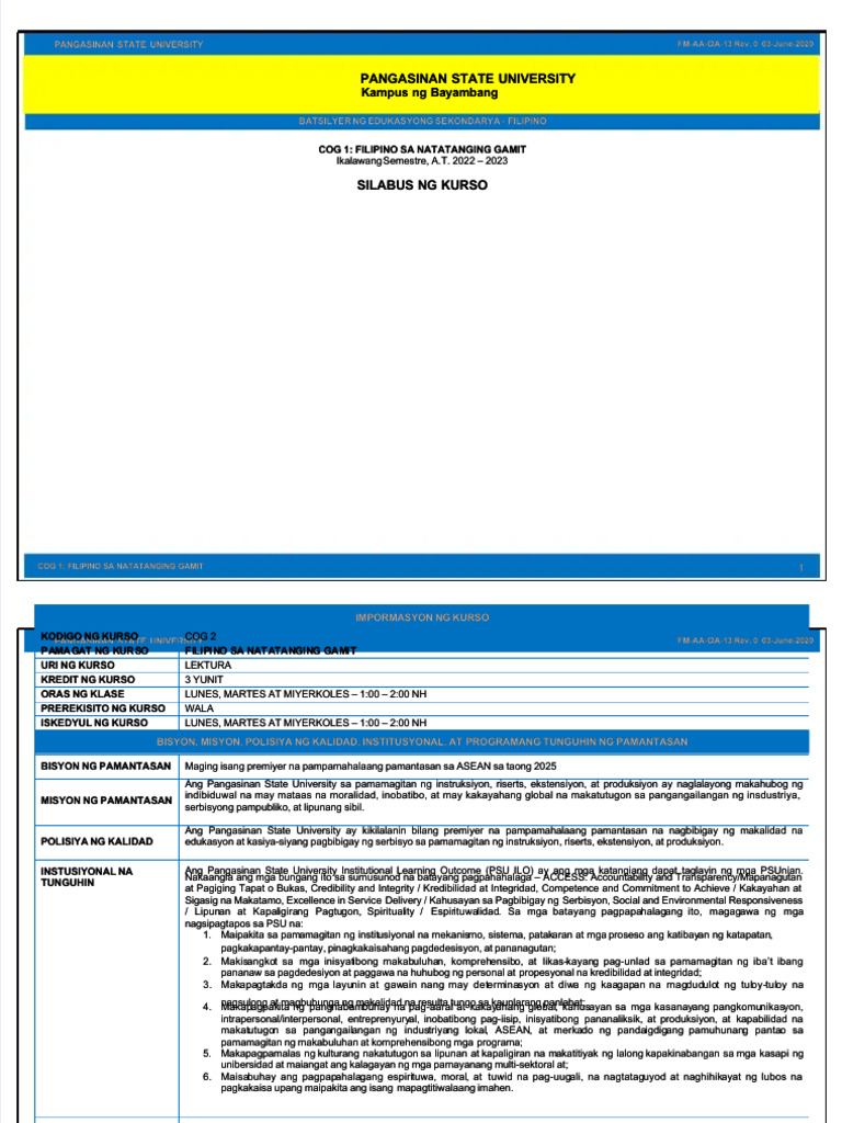 PDF Cog 2 Filipino para Sa Natatanging Gamit Silabus NG Kurso 2022 2023 ...