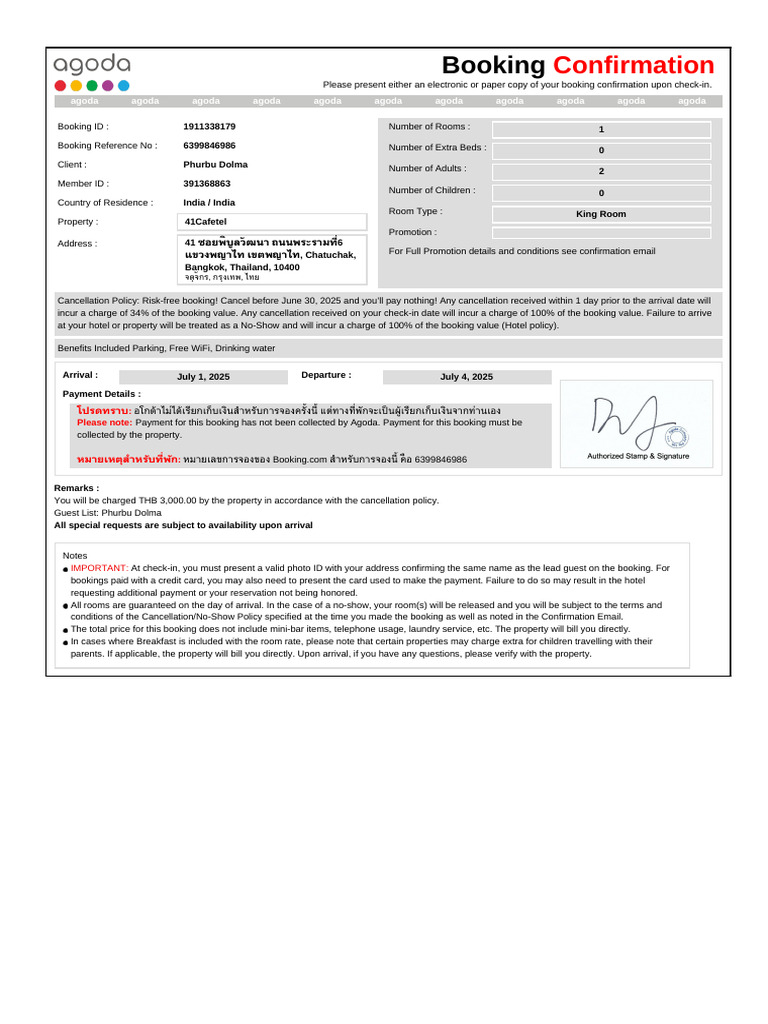 Confirmation for Booking ID # 1911338179 | PDF | Payments | Credit Card