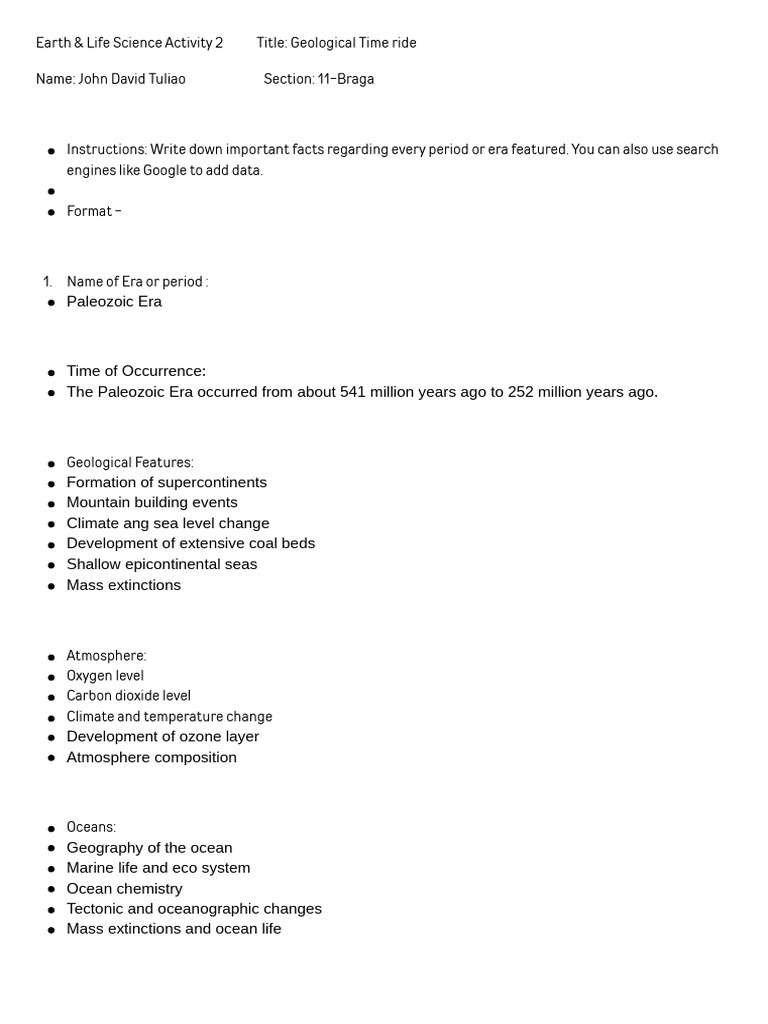 Geological Time: Paleozoic Era Overview | PDF