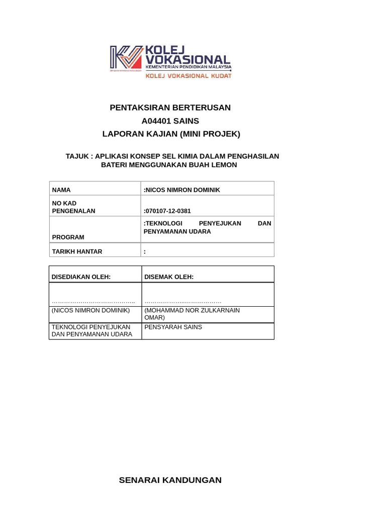 Template Laporan Projek Mini-3 | PDF