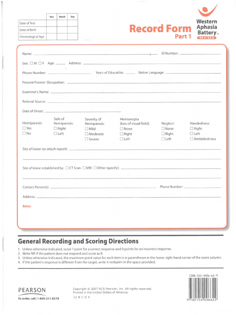 WAB Record Form Part 1 English | PDF