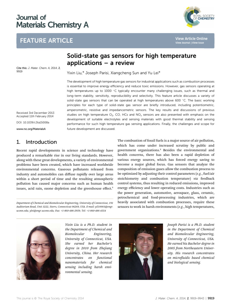 Solid-state gas sensors for high temperature applications – a review ...