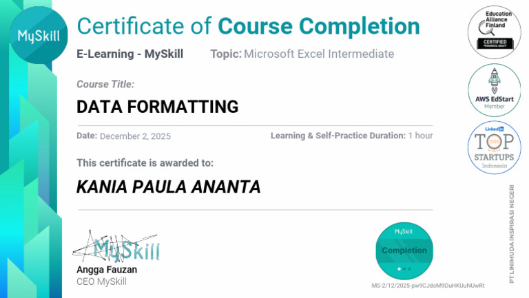 Microsoft Excel Intermediate Certificate | PDF