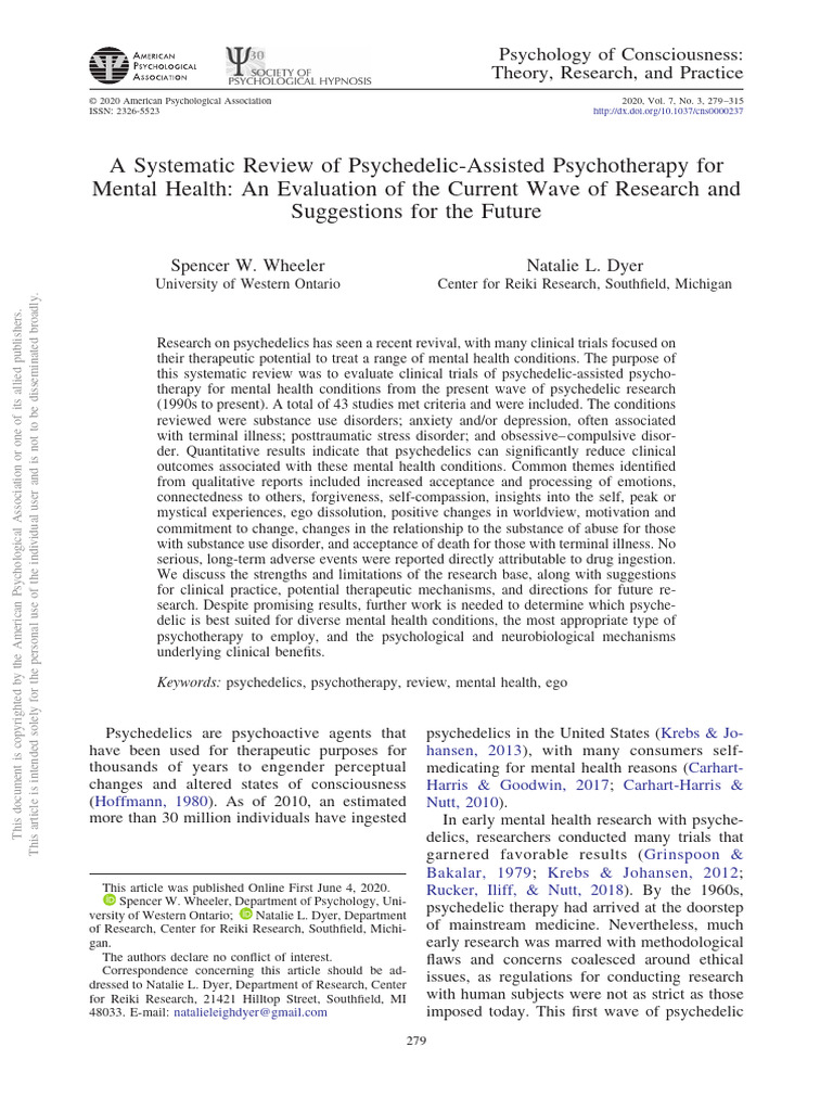 A Systematic Review of Psychedelic-Assisted Psychotherapy for Mental ...