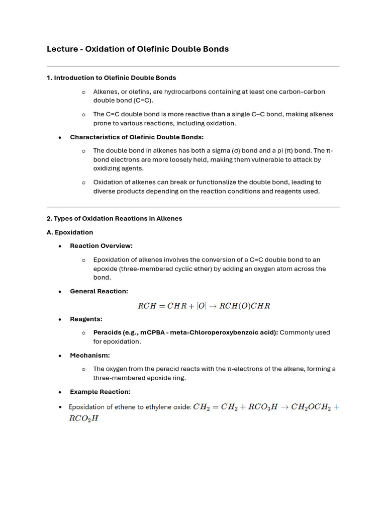 Lecture - Oxidation of Olefinic Double Bonds | PDF | Alkene | Aldehyde