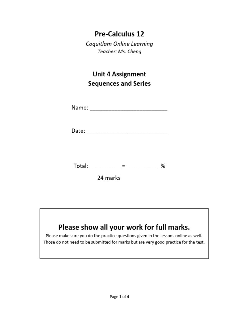 Pre-Calculus 12: Sequences & Series Assignment | PDF