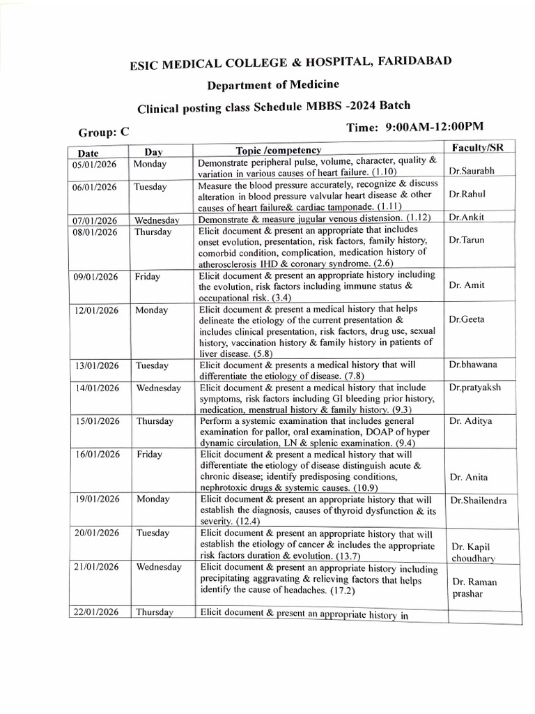 MBBS 2024 Clinical Posting Schedule | PDF | Heart | Heart Failure