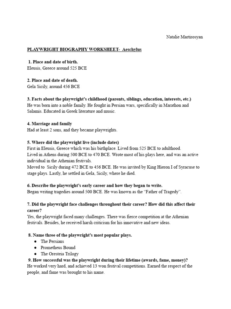 Playwright Biography | PDF | Ancient Greece