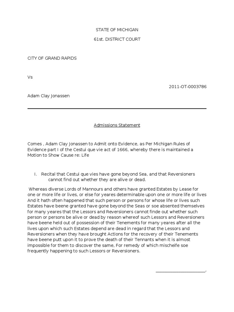 Adam Jonassen's Court Admissions Statement | PDF | Lease | Civil Law ...