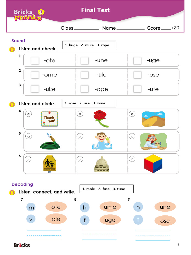 Bricks Phonics L3 Final Test | PDF