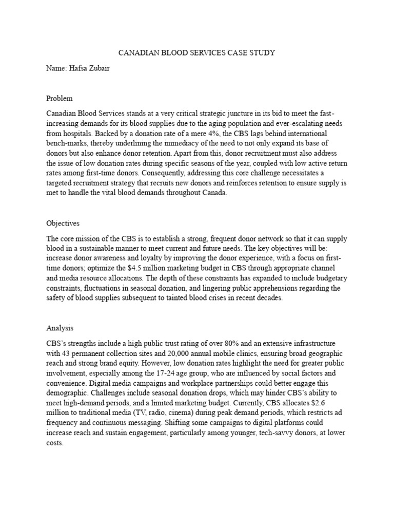 CANADIAN BLOOD SERVICES CASE STUDY | PDF | Blood Donation | Business