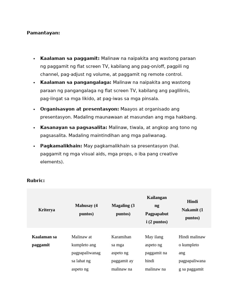 RUBRIC SA PAGBUO NG MANWAL para Sa Tecvoc | PDF