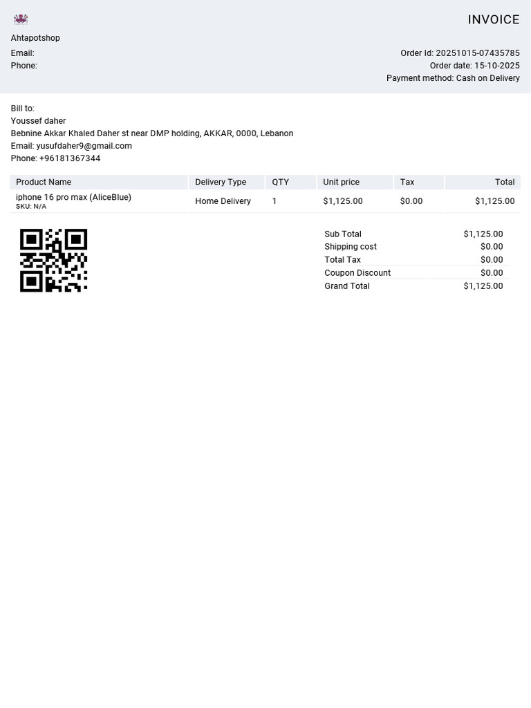 Invoice for iPhone 16 Pro Max Purchase | PDF