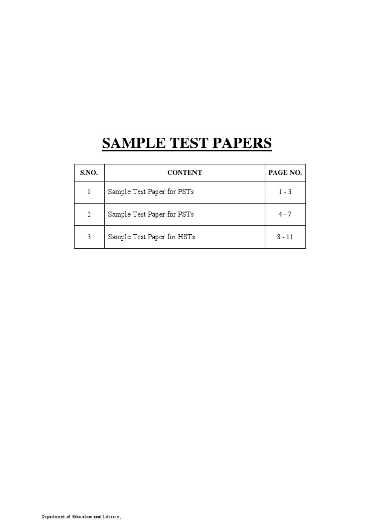 Sample Test Papers JST HST PST | Mass | Force