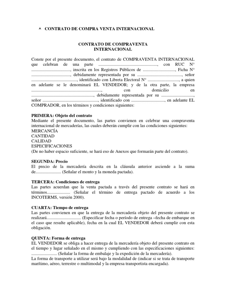 Contrato de Compra Venta Internacional | aduana | Carta de crédito