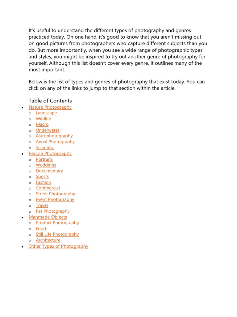 Types and Genres of Photography Explained | PDF | Macro Photography ...