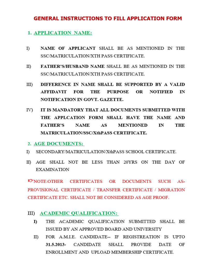 Application Form Filling Guidelines | PDF
