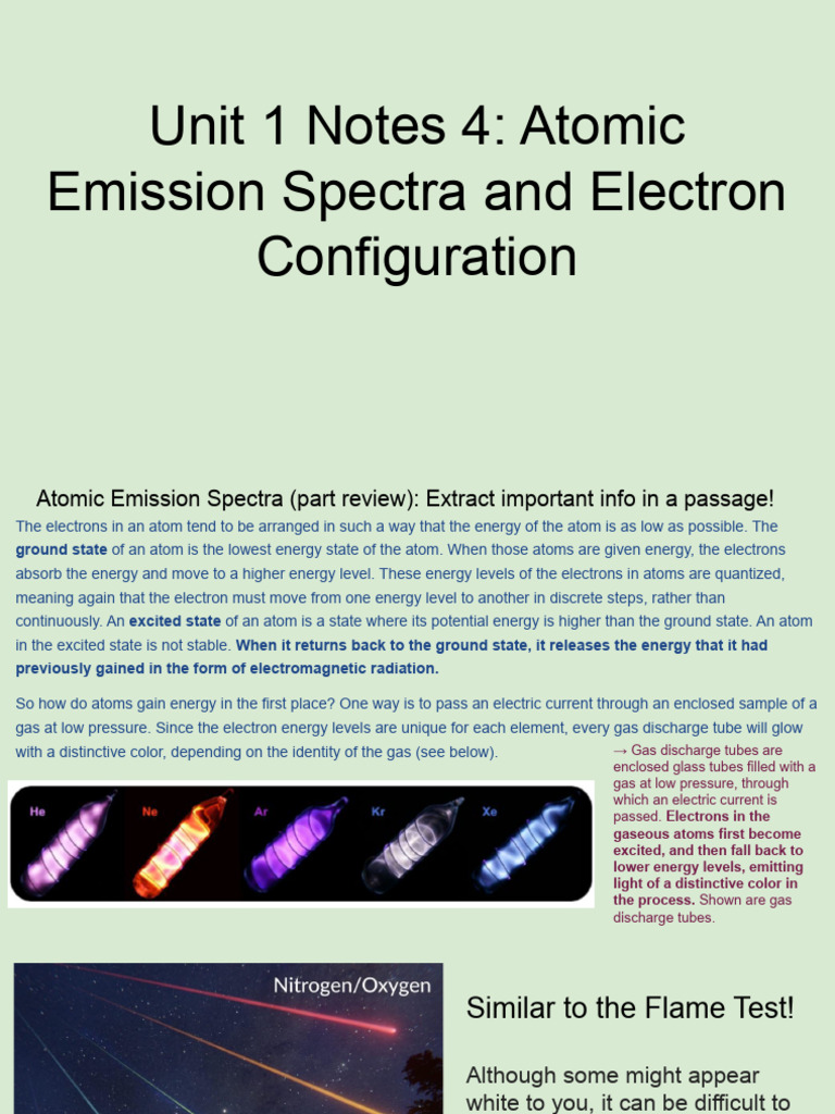Notes 4_ Atomic Emission Spectra and Electron Configuration Teacher ...