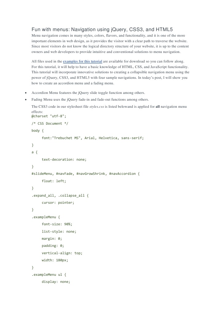 Fun With Menus: Navigation Using Jquery, Css3, and Html5: Examples For This Tutorial | Download ...