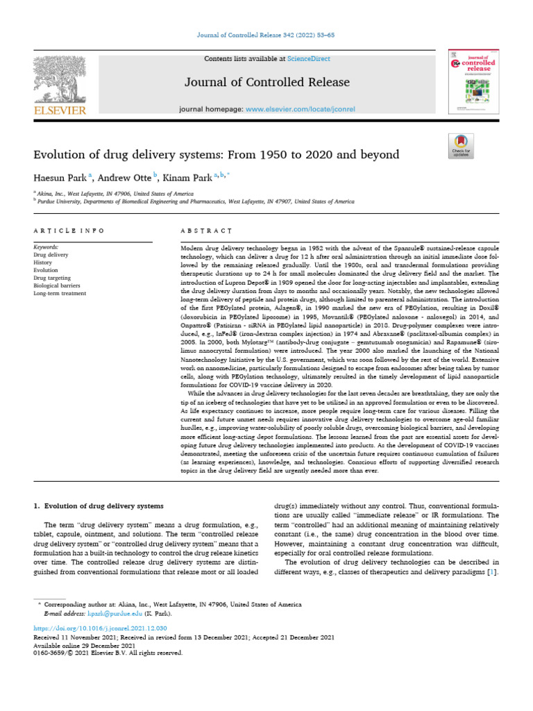 Evolution of Drug Delivery Systems From 1950 to 2020 and Beyond | PDF ...