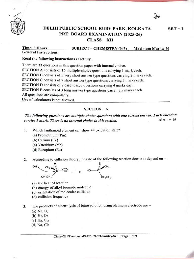 DPS Chem Pre Board | PDF