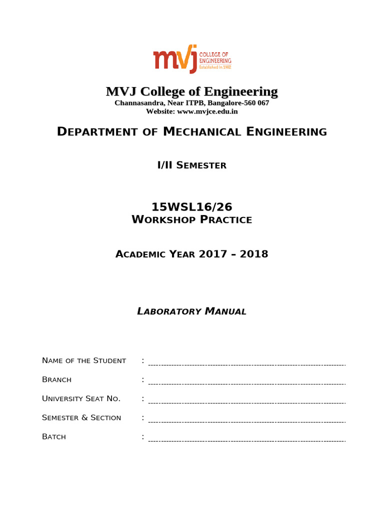 MVJ College Mechanical Engineering Lab Manual | PDF | Alloy | Steel