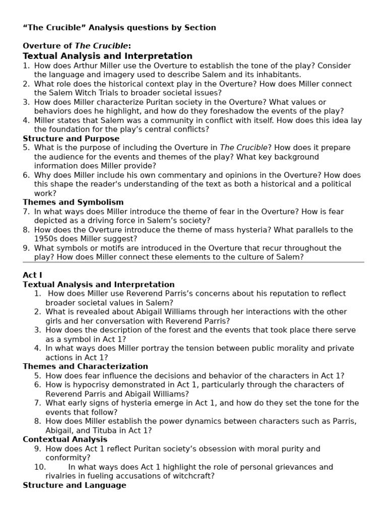 Crucible Analysis Questions All Cassella (1) | PDF