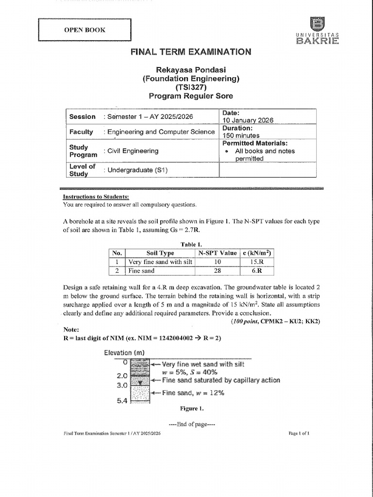 Soal UAS Rekayasa Pondasi (Reguler Sore - 20251) | PDF