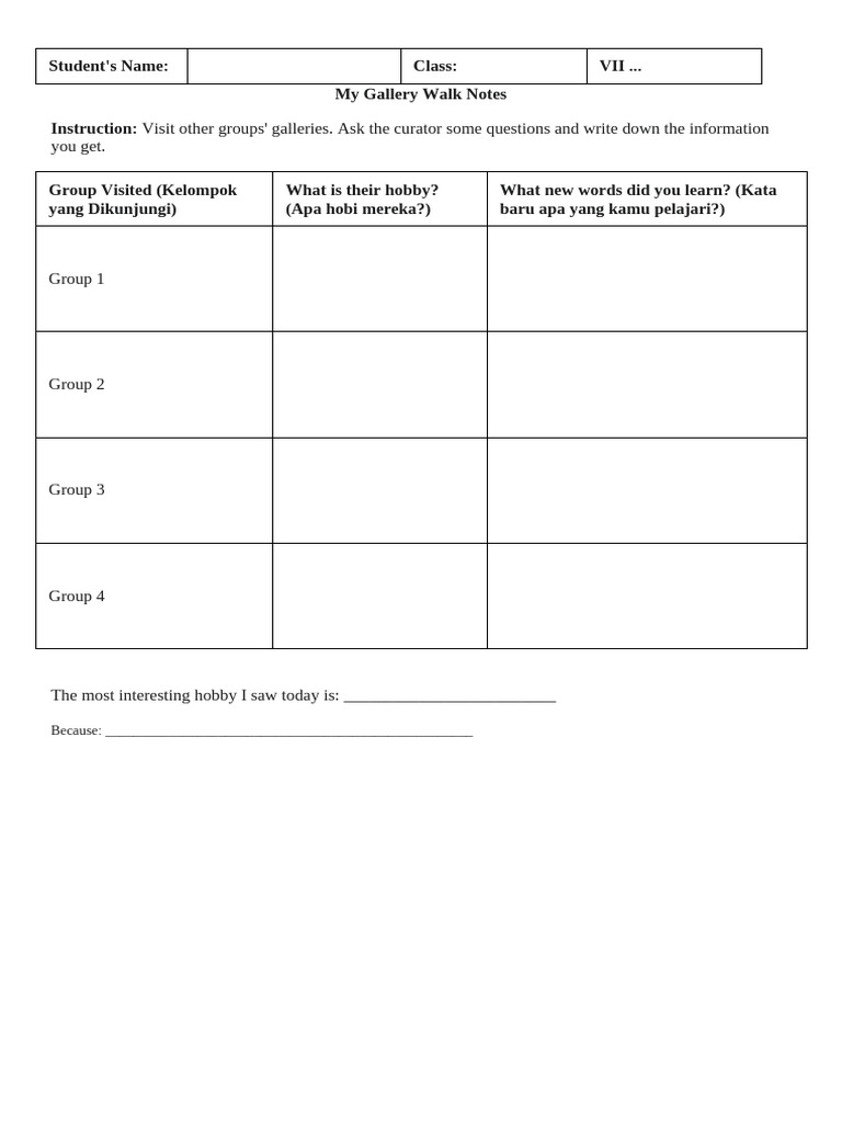 Gallery Walk Notes for Class VII | PDF