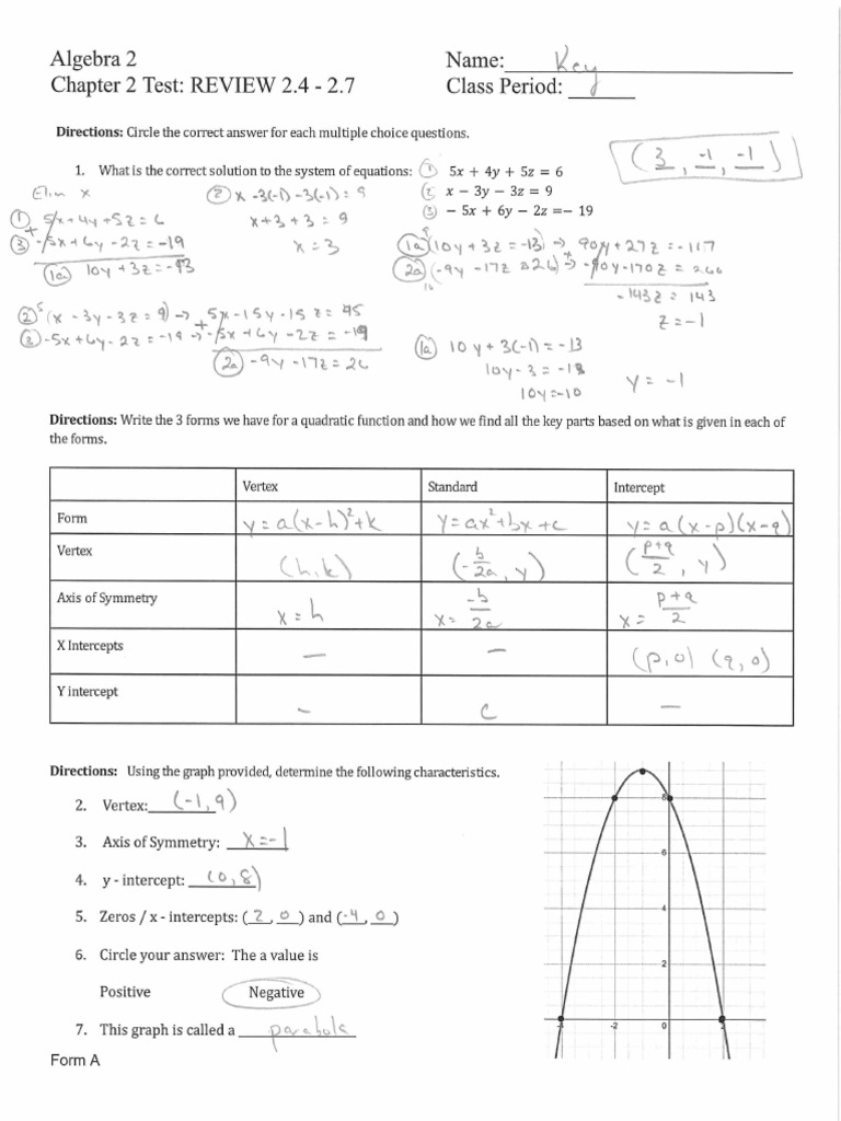 Alg 2 Chapter 2 Test Review 2.4 - 2.7 KEY | PDF