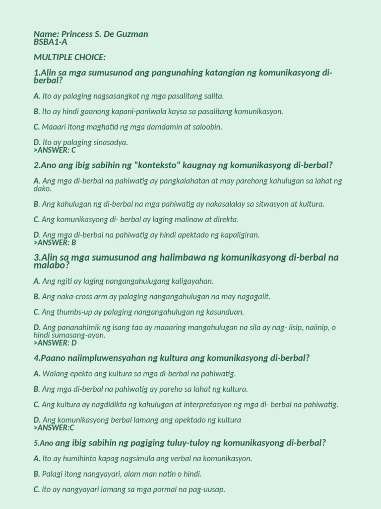 3.alin Sa Mga Sumusunod Ang Halimbawa NG Komunikasyong Di-Berbal Na ...