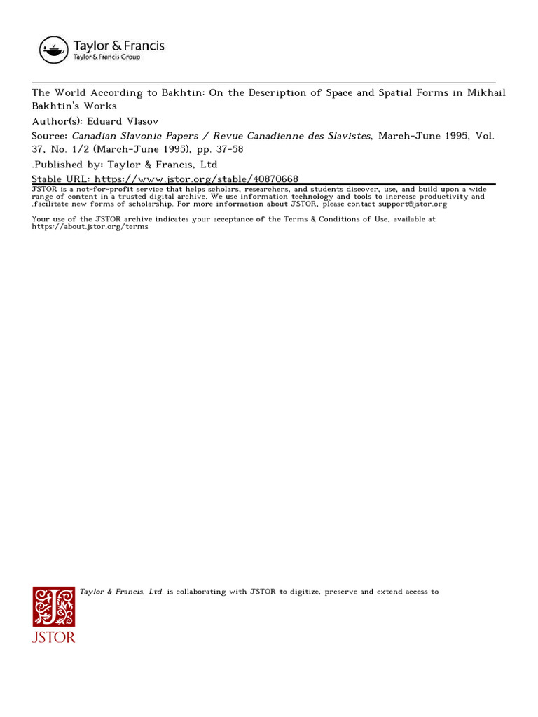 Bakhtin's Spatial Forms in Literature | PDF | Idea