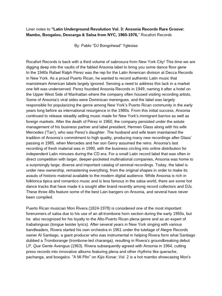 Liner+Notes+to+Latin+Underground+Revolution+Vol.+3 | PDF | Musicology ...
