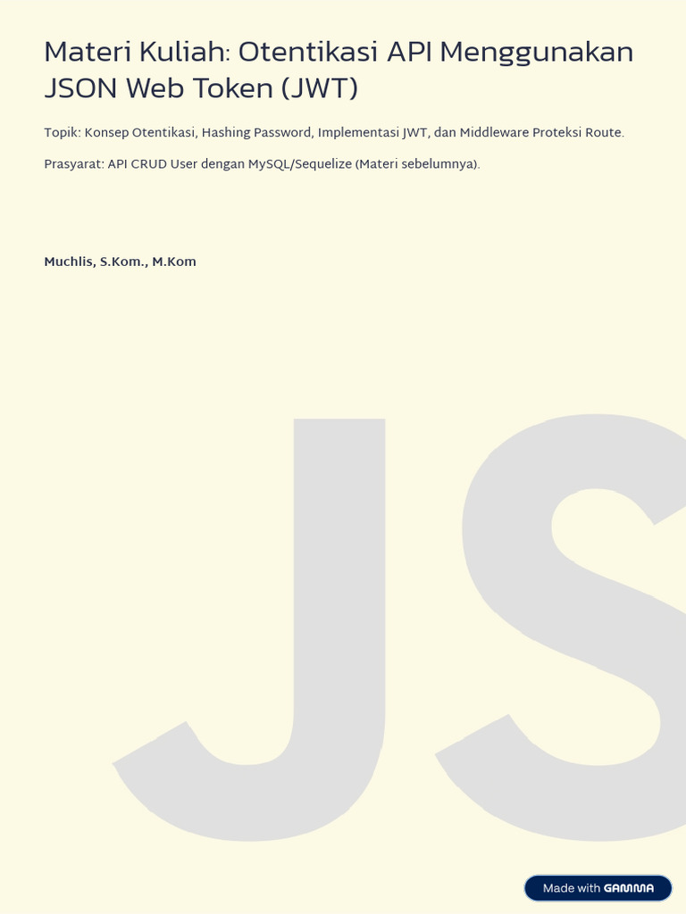 Otentikasi API dengan JWT dan Middleware | PDF