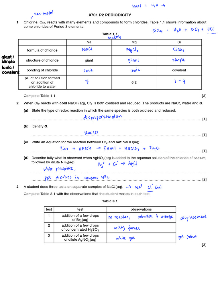 Chlorine Reactions and Period 3 Chlorides | PDF | Chloride | Sets Of ...