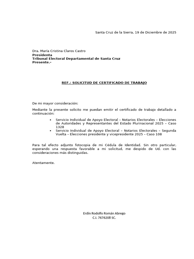 Solicitud de Certificado de Trabajo Erdin | PDF