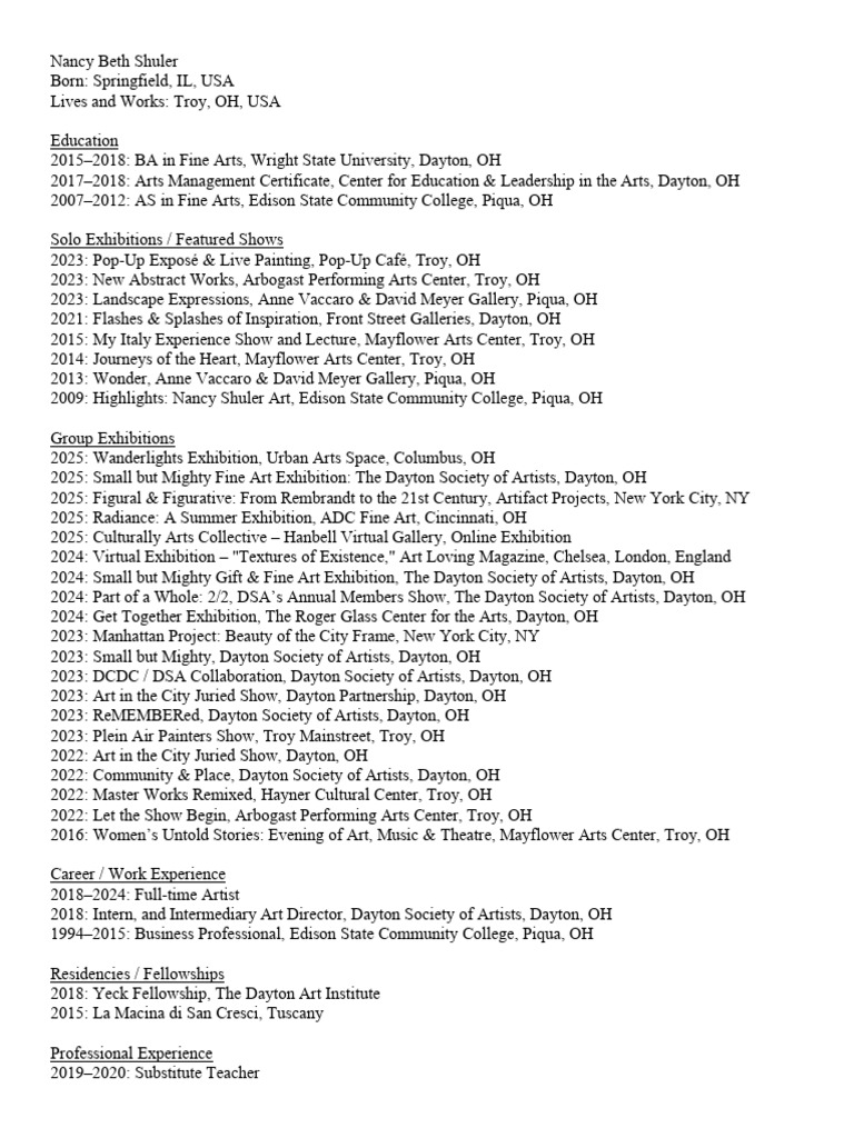 Shuler_CV | PDF | The Arts | Paintings