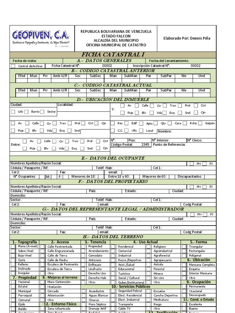 Ejemplo, Ficha Catastral 1
